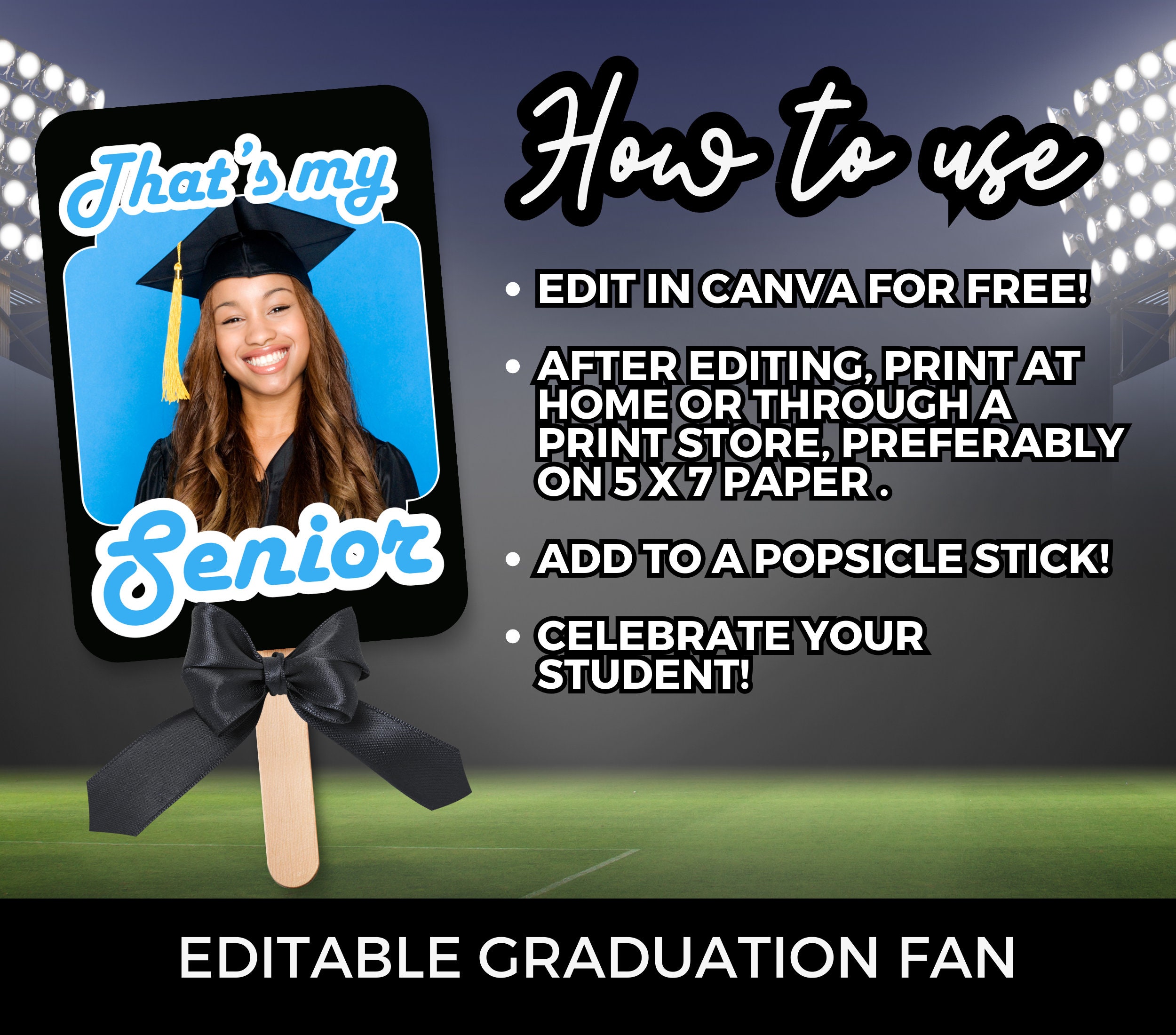 Graduation Paddle Fan Canva Template Senior Night Editable Paper Fan ...
