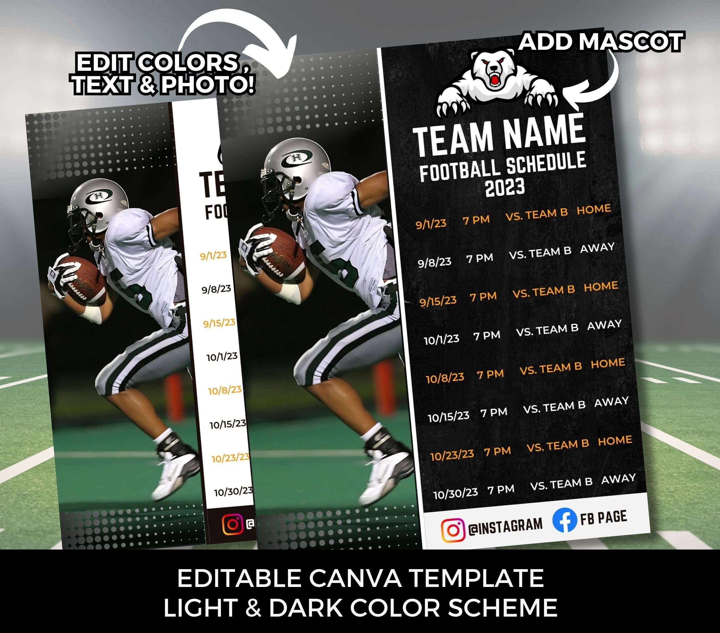 Editable Football Schedule Template DIY Canva Football Schedule ...