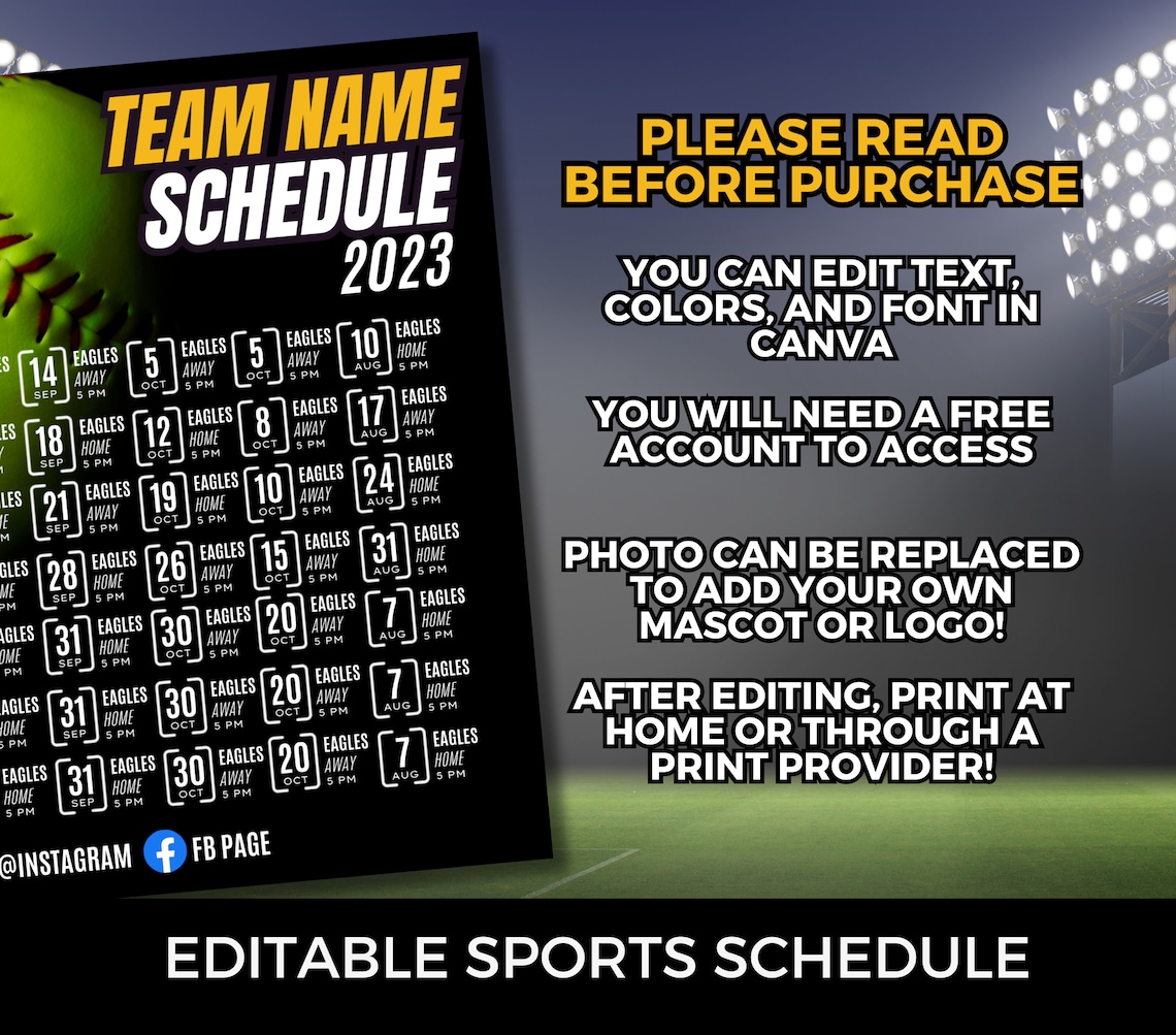 Editable Softball Schedule Template DIY Canva Softball Printable Poster ...