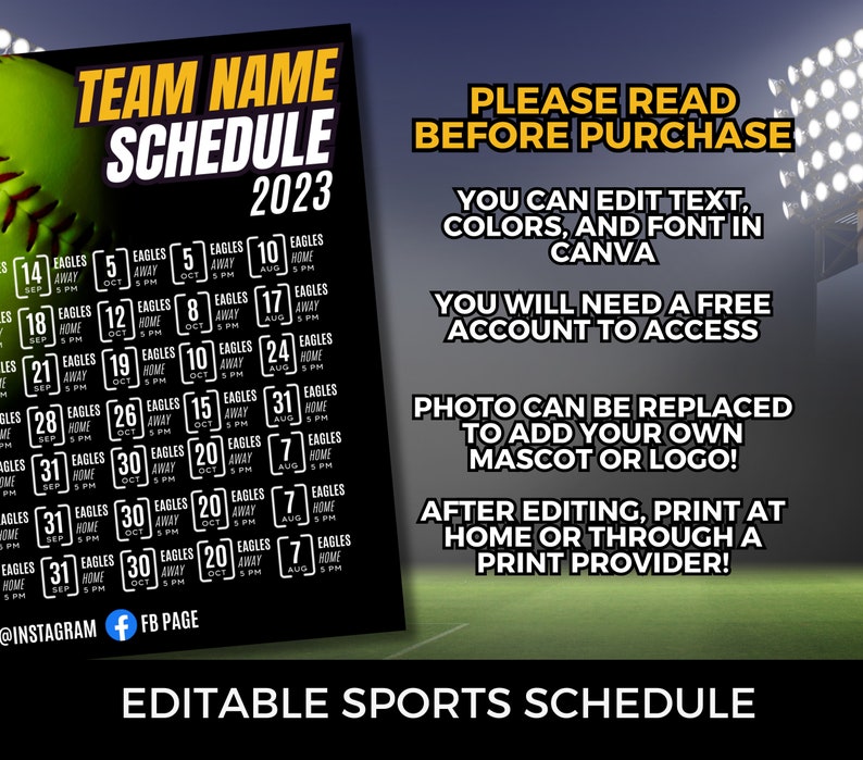 Editable Softball Schedule Template DIY Canva Softball Printable Poster ...