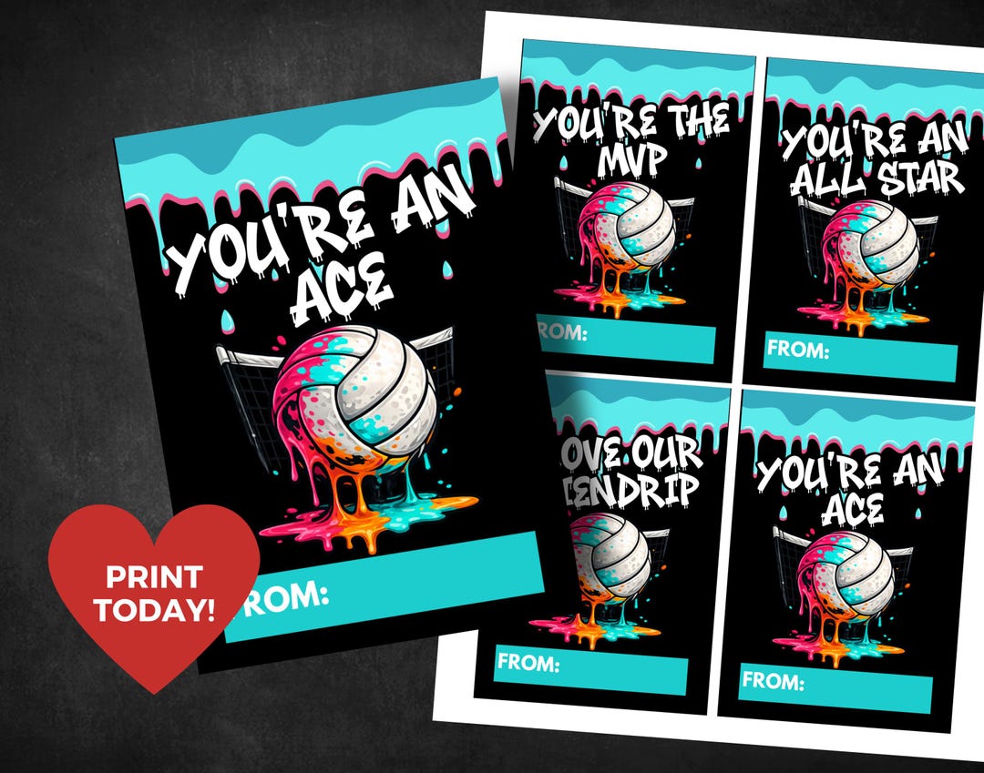 Volleyball Drip Valentine's Day Cards: Printable Sports Valentine's Day ...