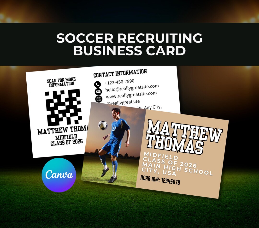 Soccer Athlete Business Card Canva Template College Recruiting Editable ...
