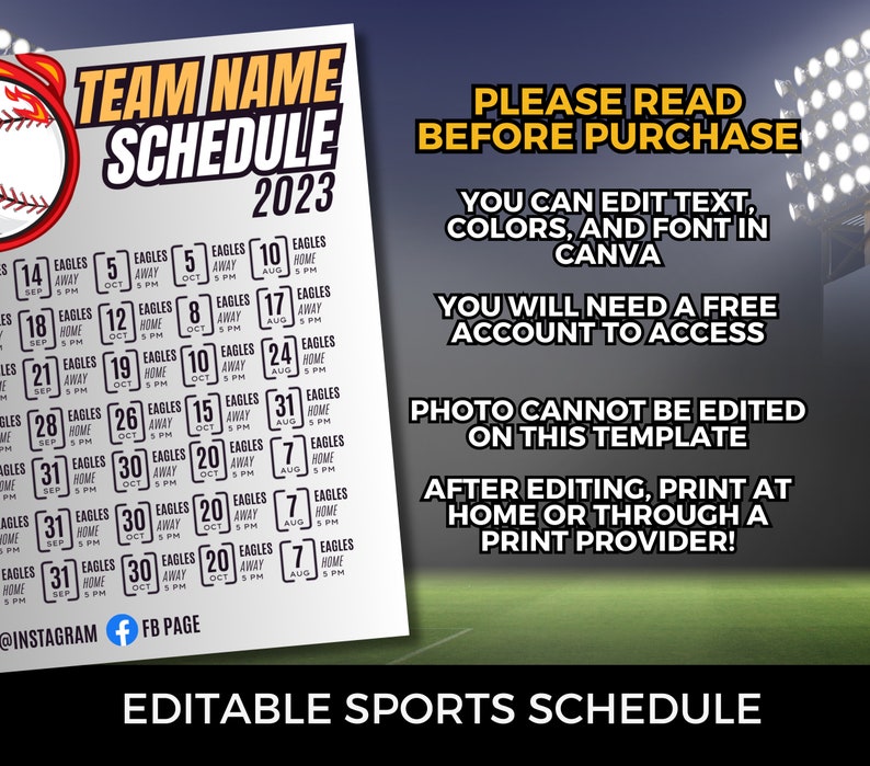 Editable Baseball Schedule Template DIY Canva Baseball - Etsy
