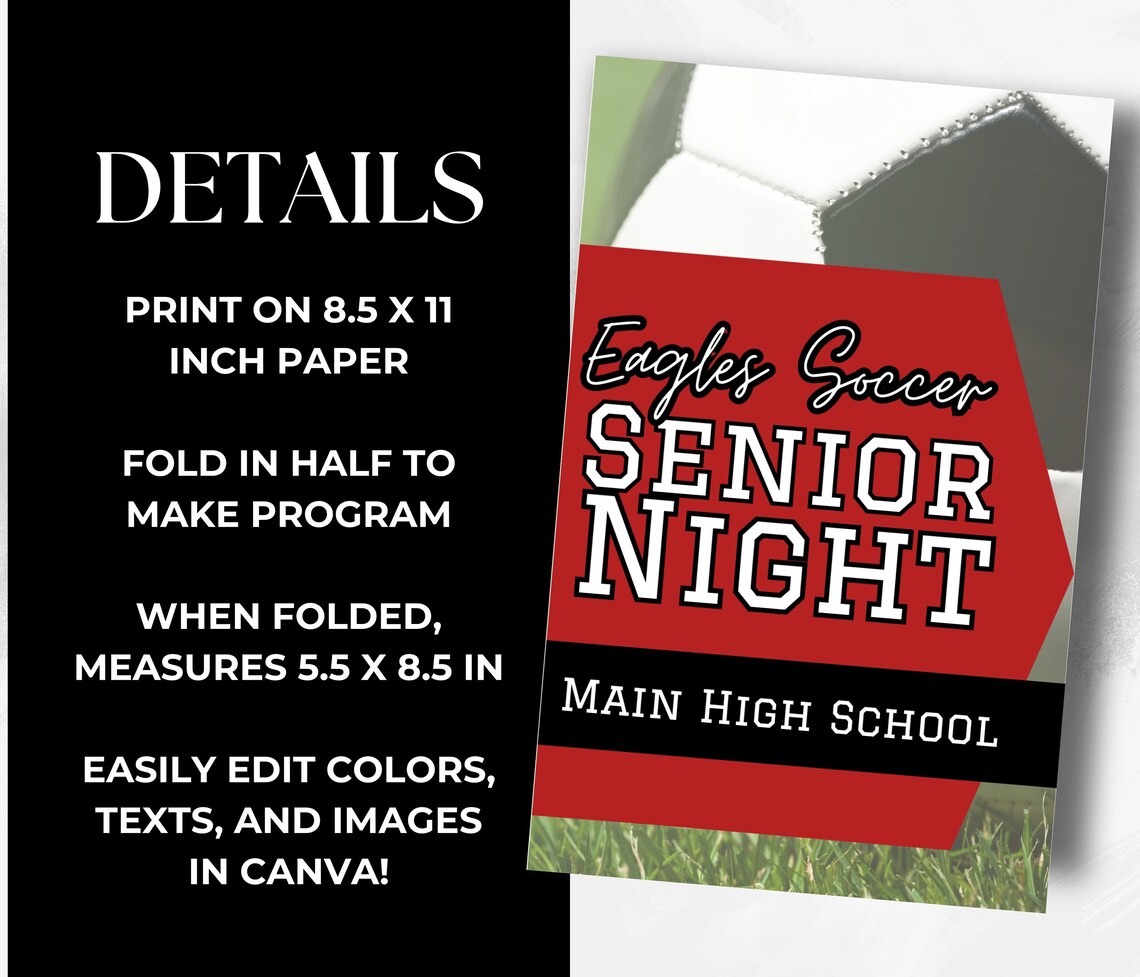 Soccer Senior Night Program Canva Template Senior Game Girls High ...