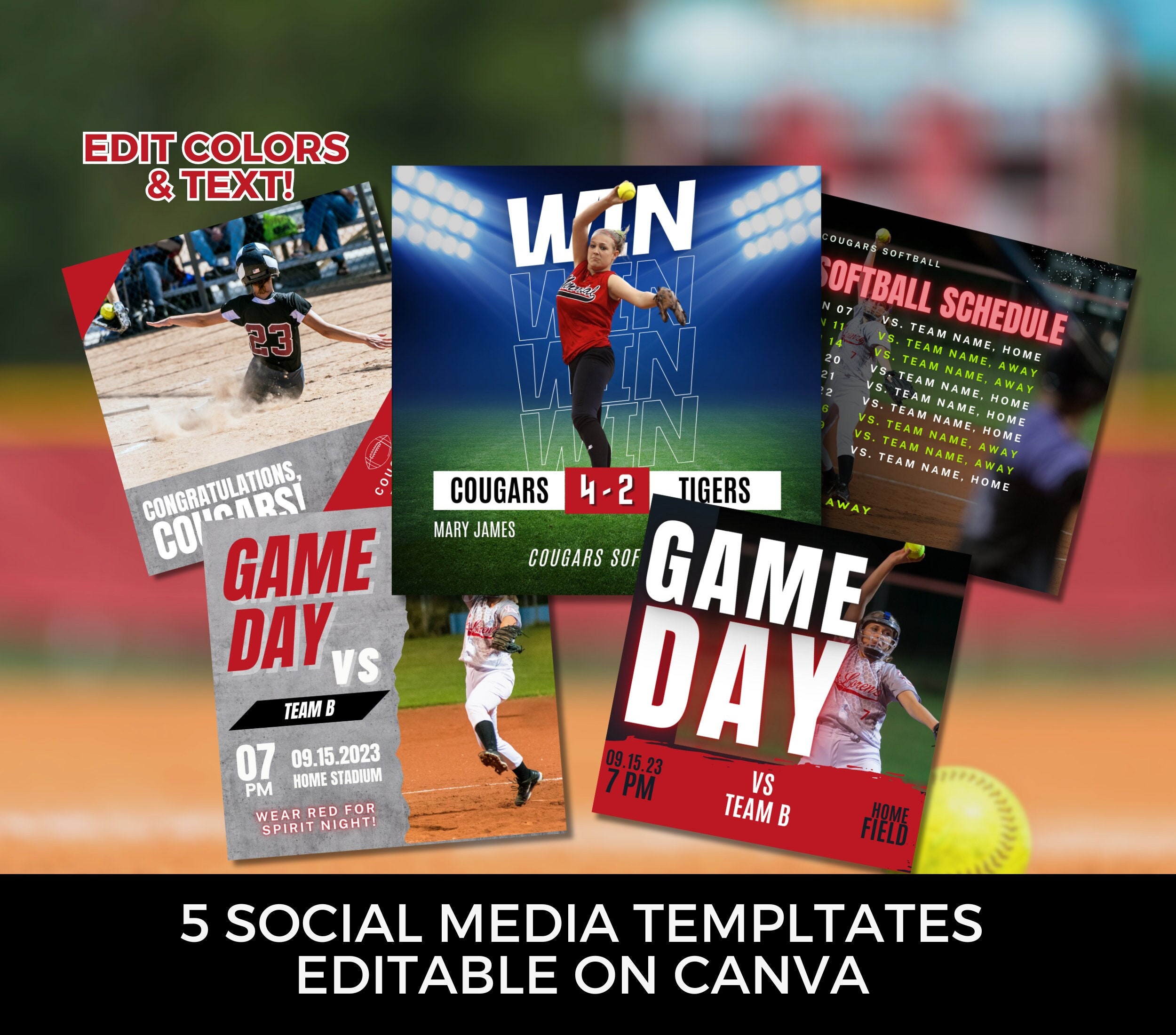 Editable Softball Social Media Graphics Template DIY Canva Softball ...