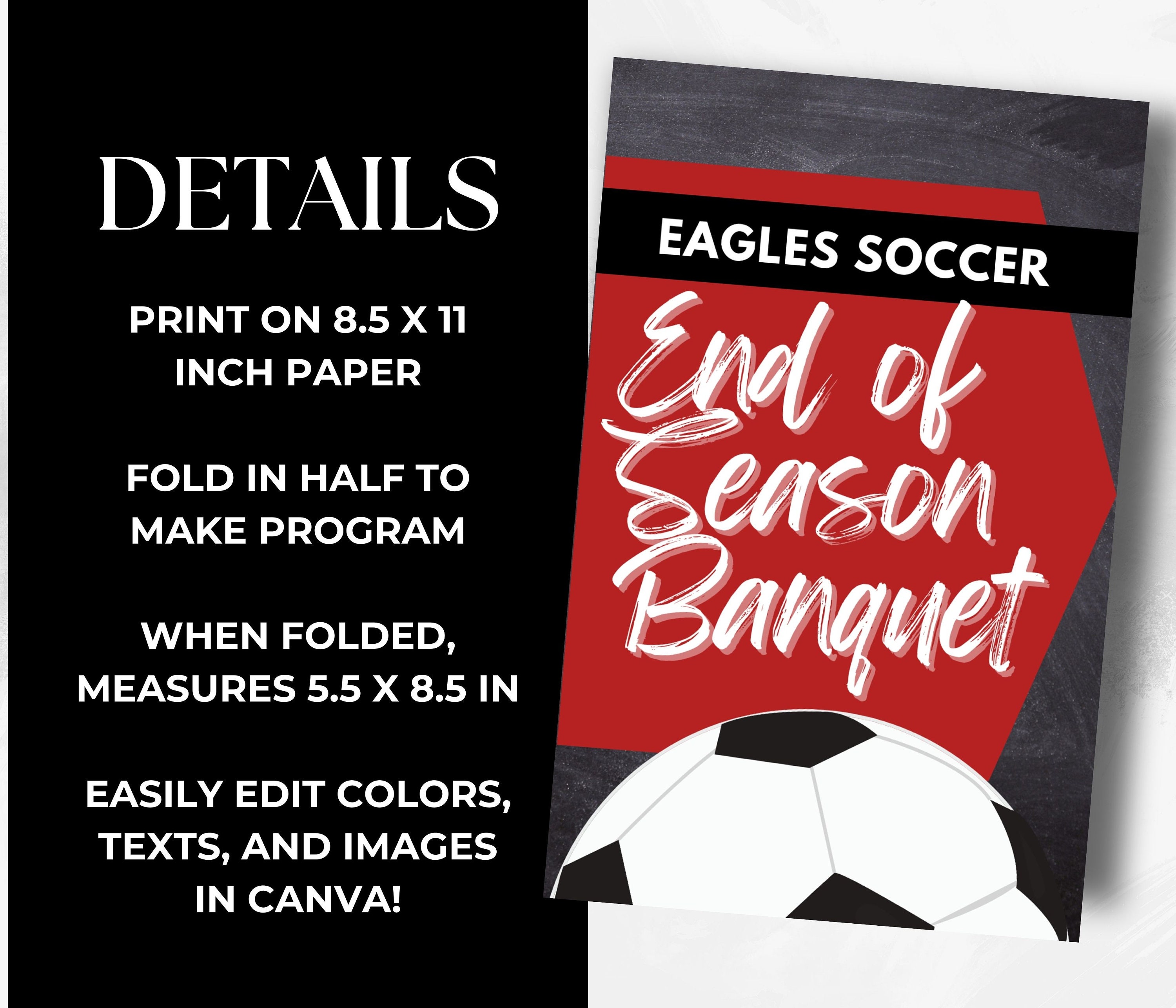 Soccer Team Banquet Program Canva Template Senior Game Girls High ...