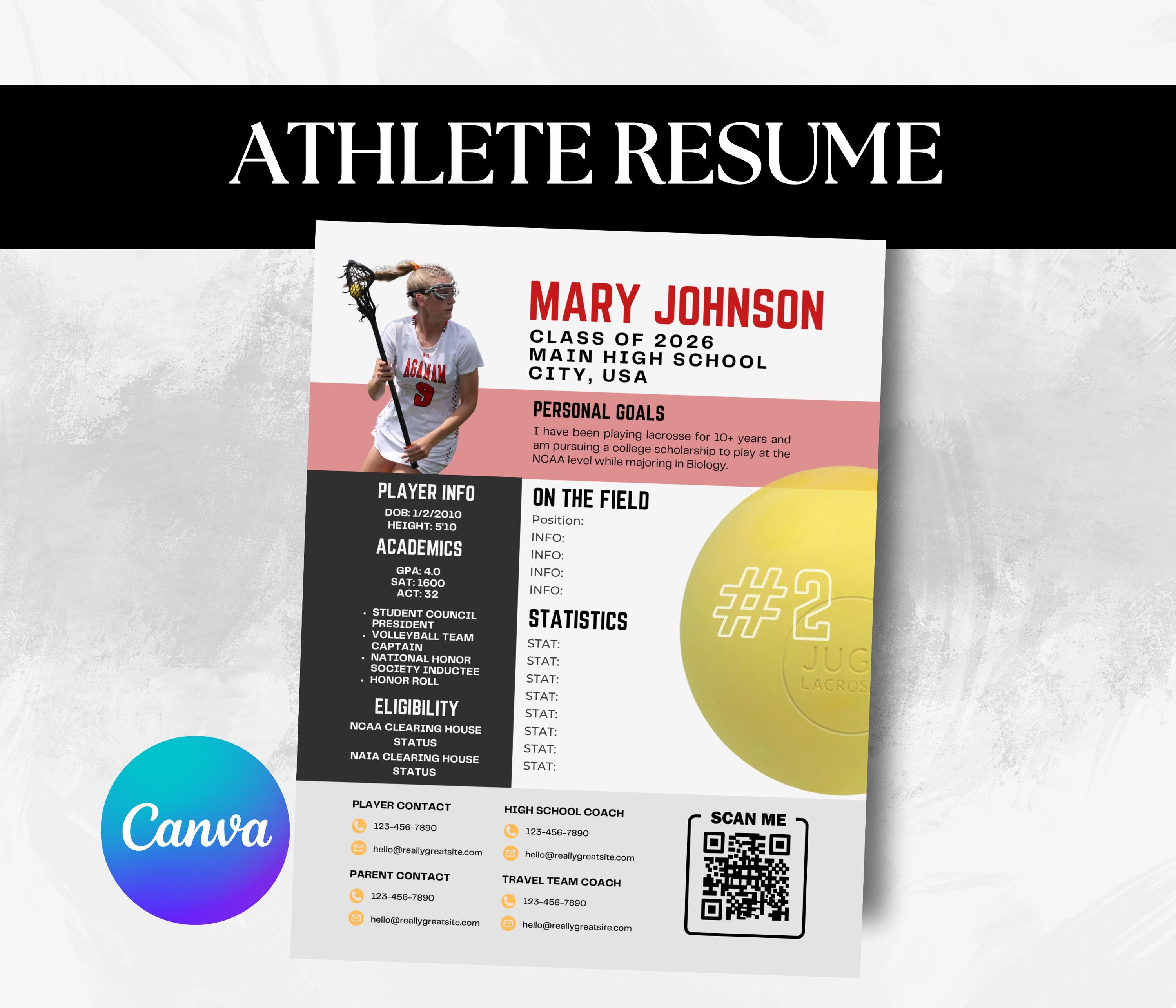 Girls Lacrosse Athlete Profile Sheet Photo College Recruiting Editable ...