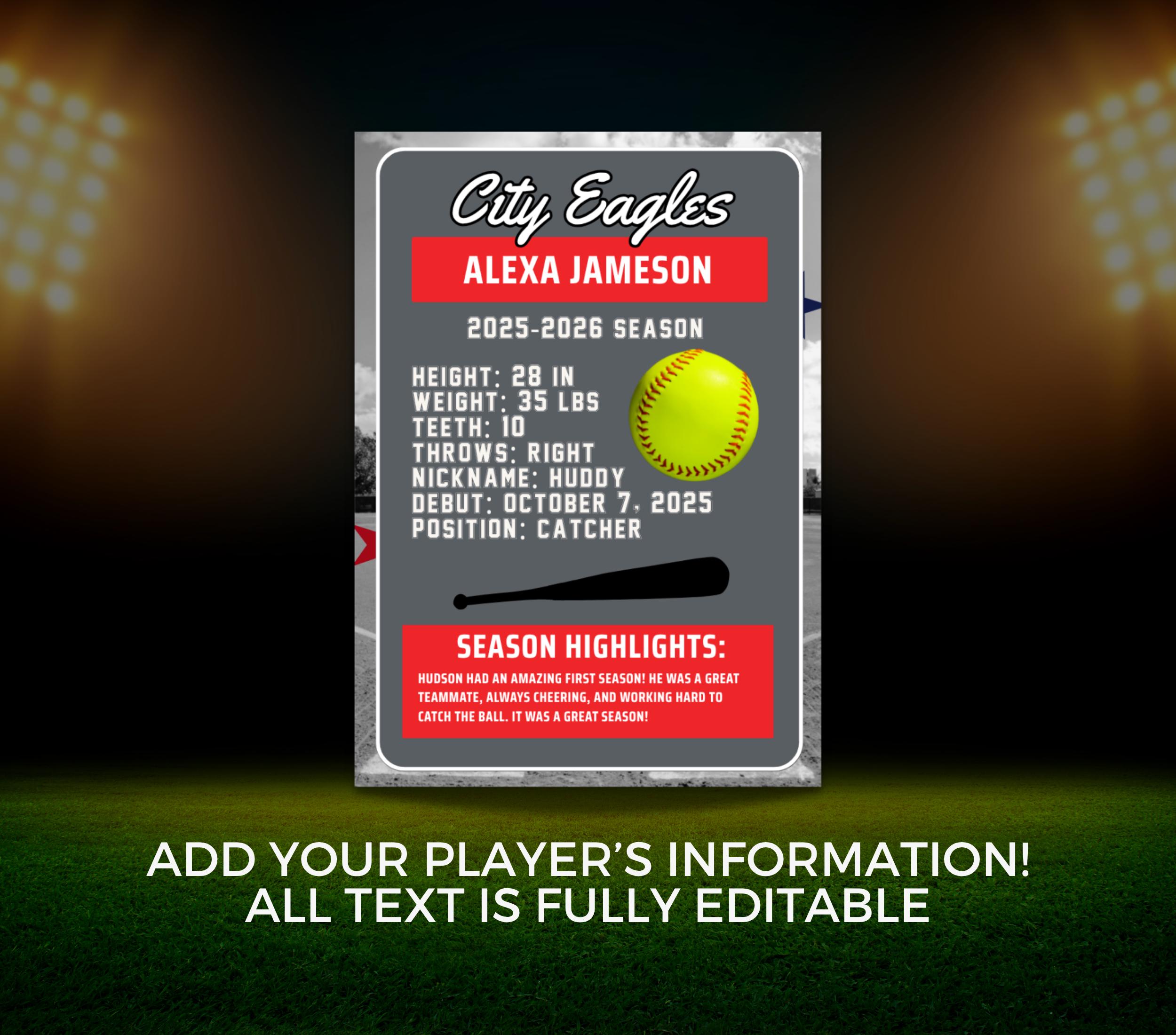 Softball Card Canva Template for Kids Editable Sports Trading Card ...