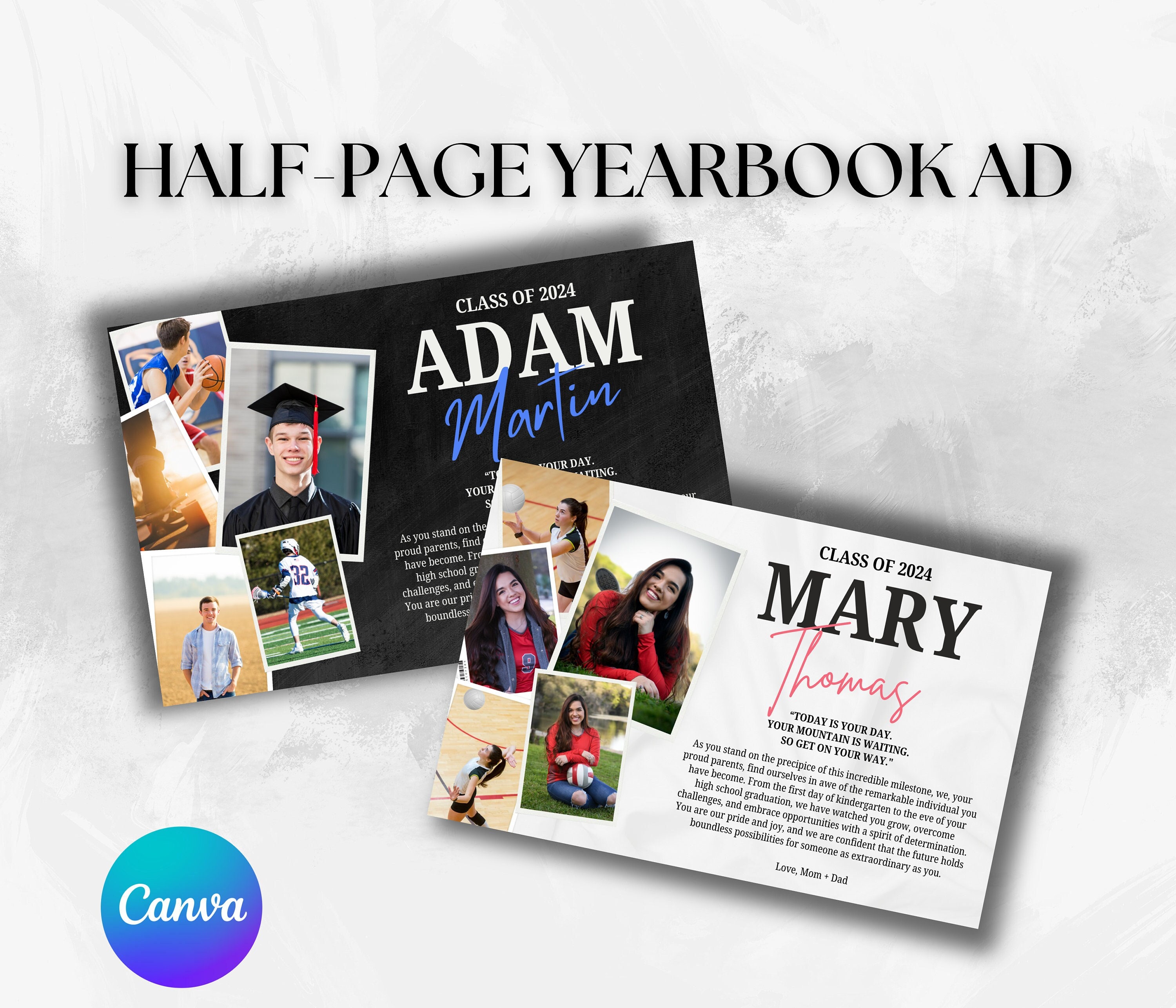 Senior Yearbook HALF PAGE Ad Canva Template High School Graduate ...
