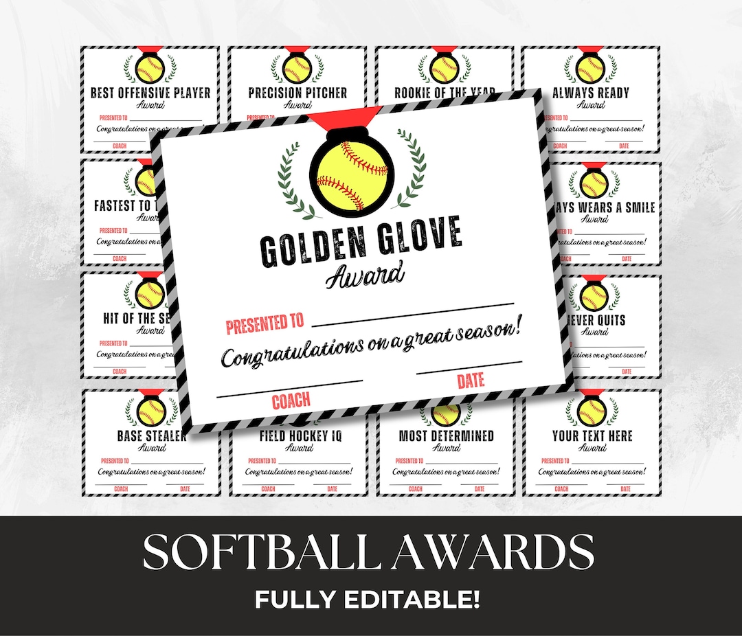 Editable Softball Team Award Certificates End of Season Printable ...