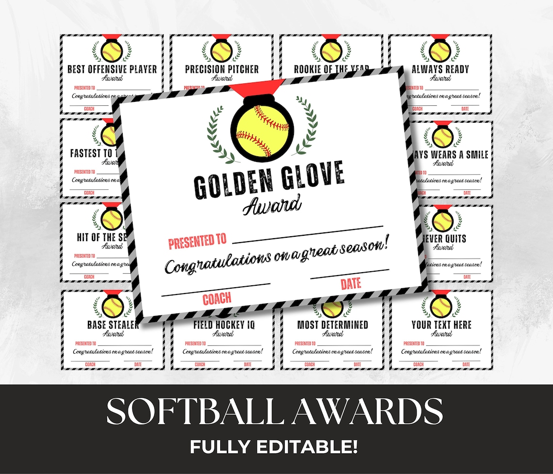 Editable Softball Team Award Certificates End of Season Printable ...