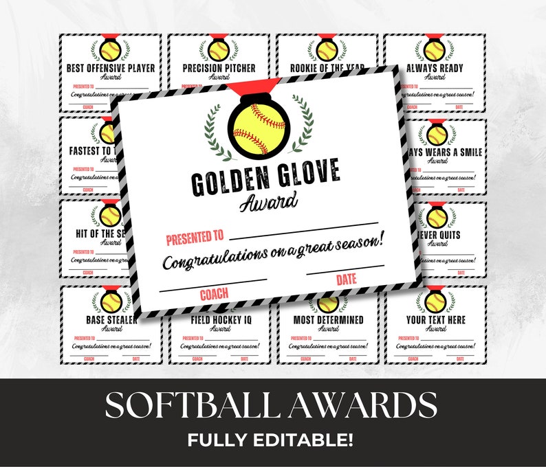 Editable Softball Team Award Certificates End of Season Printable ...