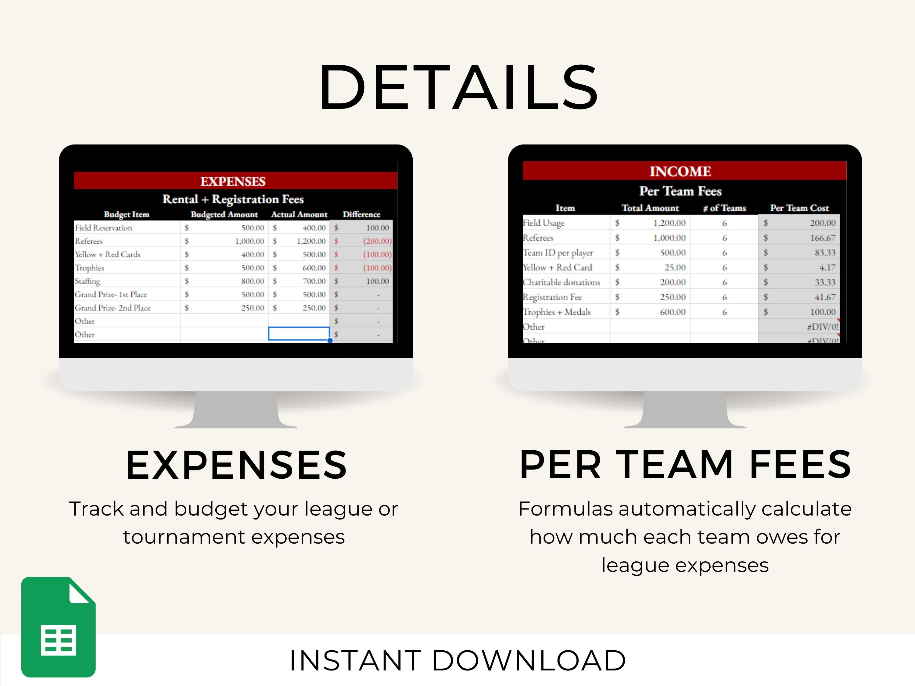 Sports League Budget Template Youth Sports Tournament Budget ...