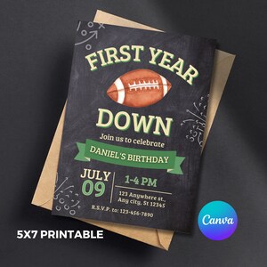 First Year Down Football Party Printable Invitation and Phone Invite ...