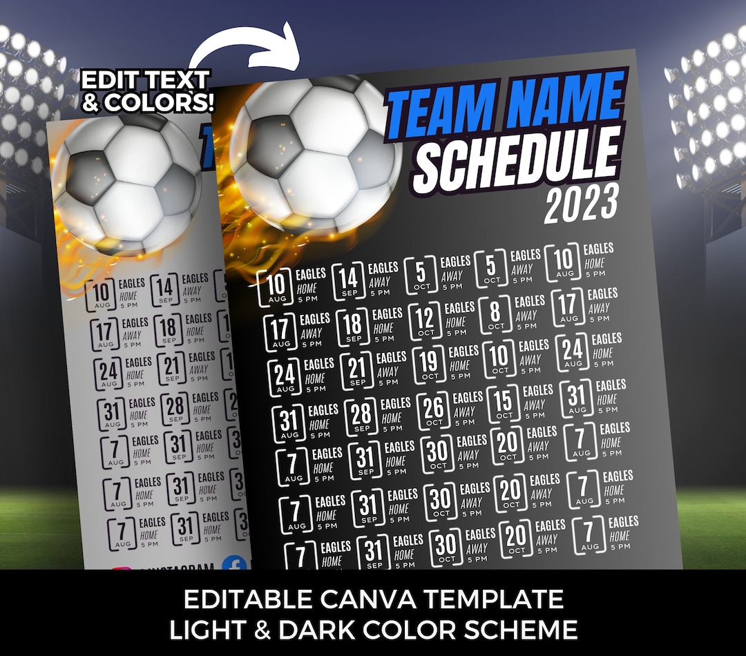 Editable Soccer Schedule Template DIY Canva Soccer Team Schedule ...