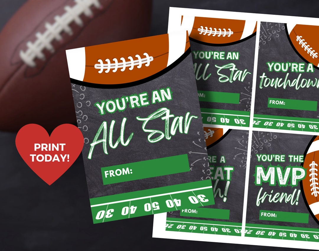 Printable Football Valentine's Day Cards for Kids Sports Theme ...