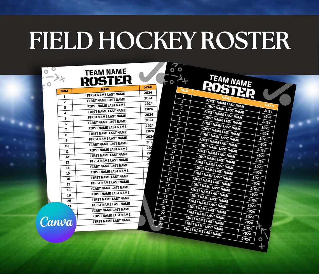 Editable Field Hockey Team Roster Canva Template Field Hockey Player ...