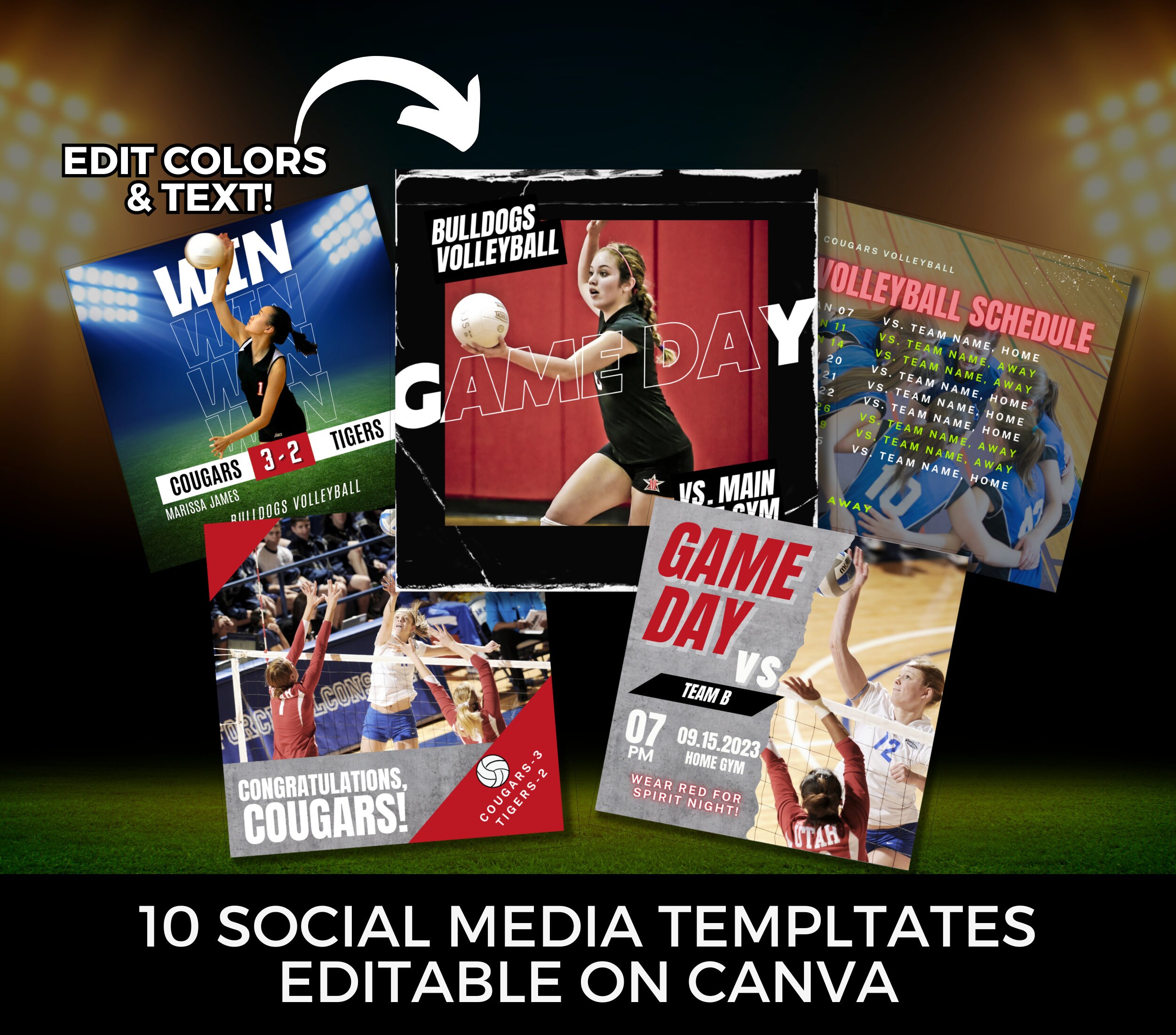 Editable Volleyball Team Social Media Graphics Template Canva ...