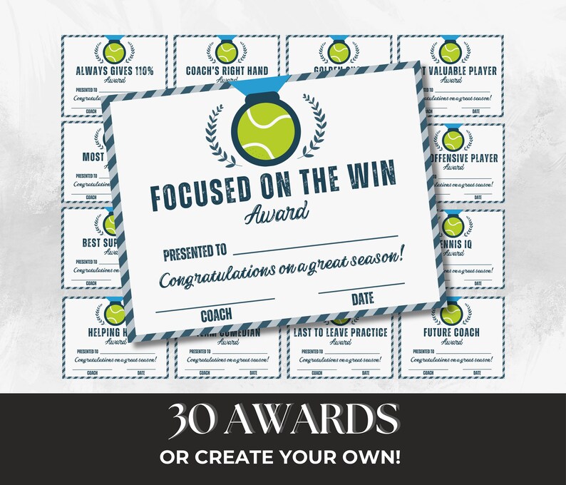 Editable Tennis Award Certificates End of Season Printable Tennis Team ...