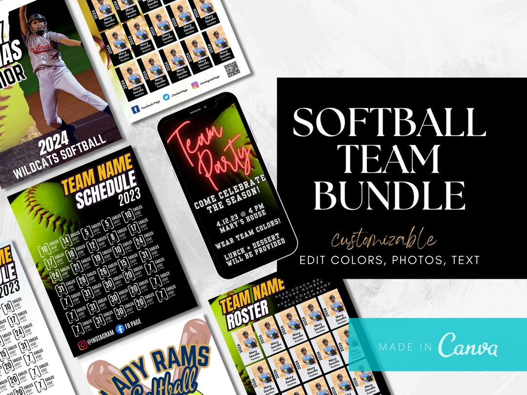 Editable Softball Team Template Bundle Softball Schedule Softball Team ...