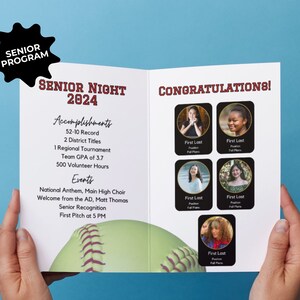 Softball Senior Night Program Canva Template Senior Game Girls Softball ...