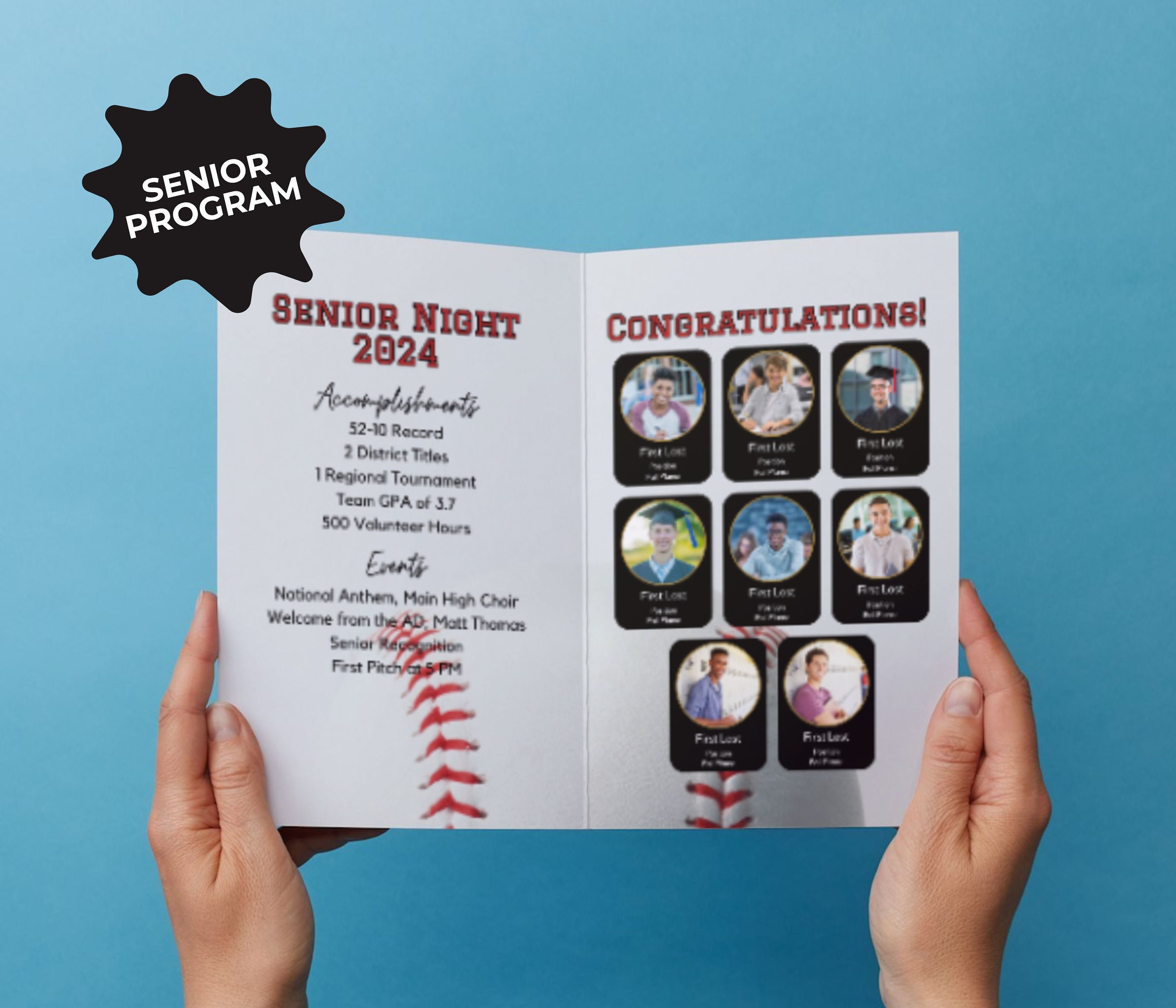 Baseball Senior Night Program Canva Template Senior Game Boys High ...