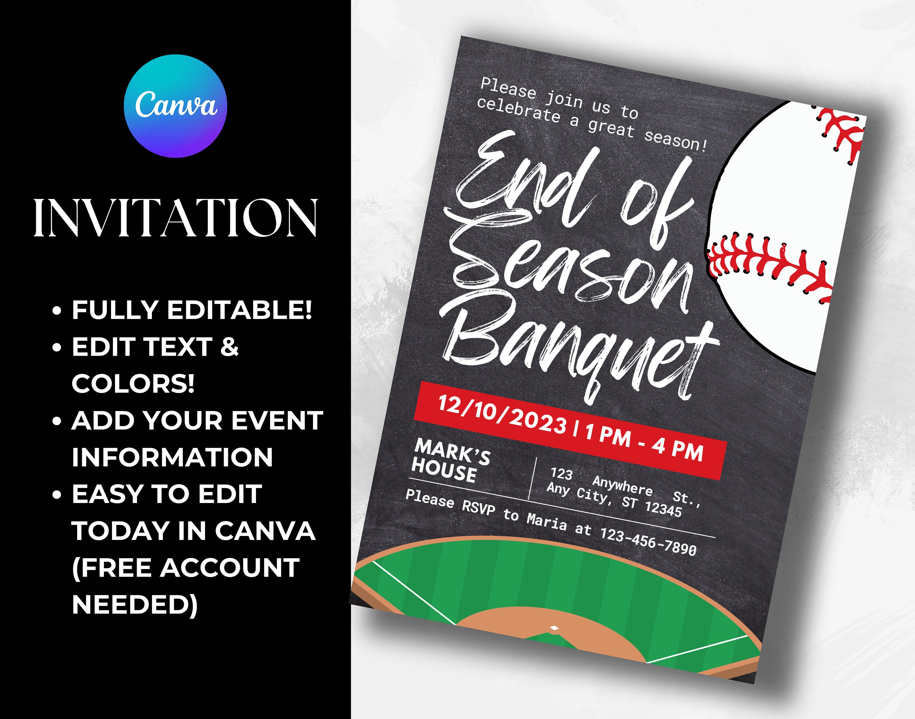 Printable Baseball Team End of Season Sports Banquet Invitation Canva ...
