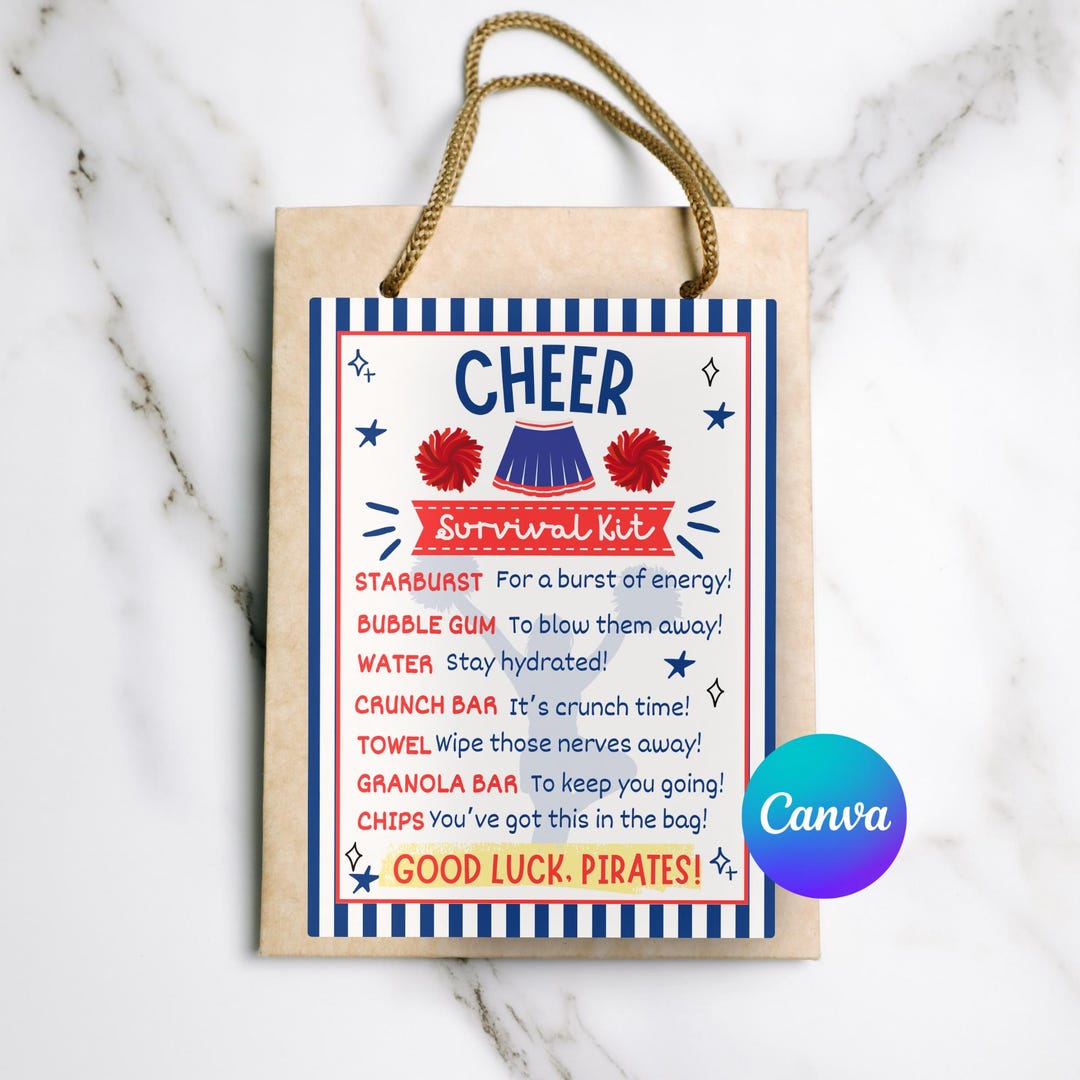 Cheer Team Survival Kit Editable Cheer Game Day Snack Bag Tag Youth ...