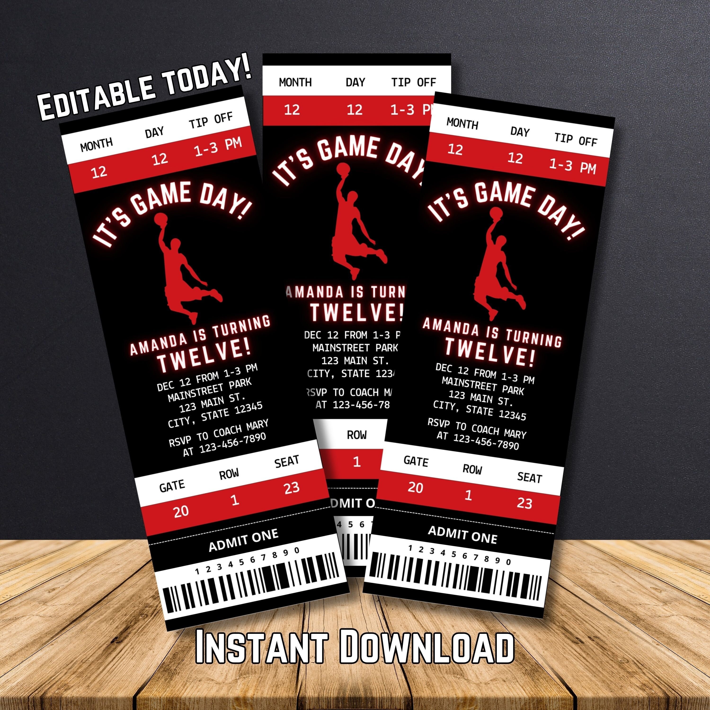 Basketball Birthday Ticket Invitation Template Basketball - Etsy
