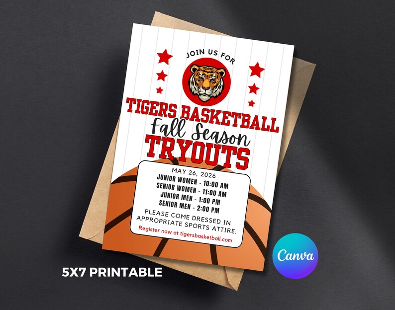 Basketball Team Tryout Invitation Canva Template Editable Sport Tryout ...