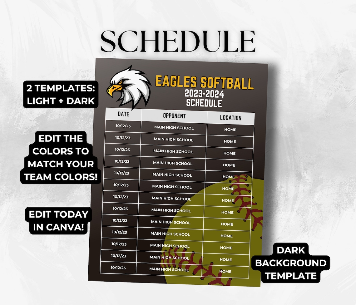 Editable Softball Schedule Template DIY Canva Softball Printable Poster ...