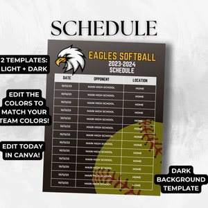 Editable Softball Schedule Template DIY Canva Softball Printable Poster ...
