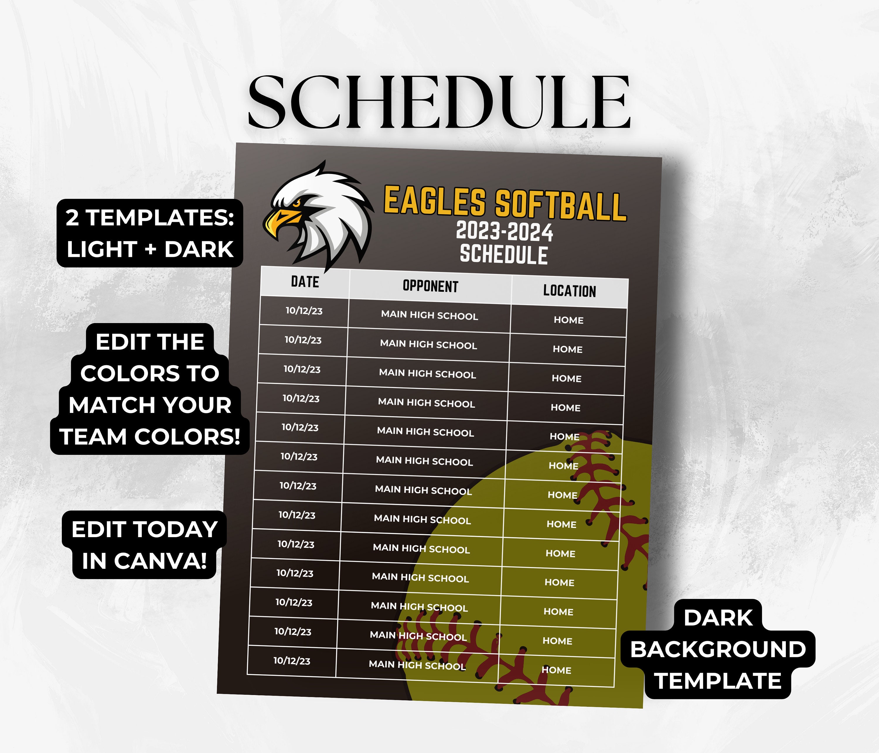 Editable Softball Schedule Template DIY Canva Softball Printable Poster ...