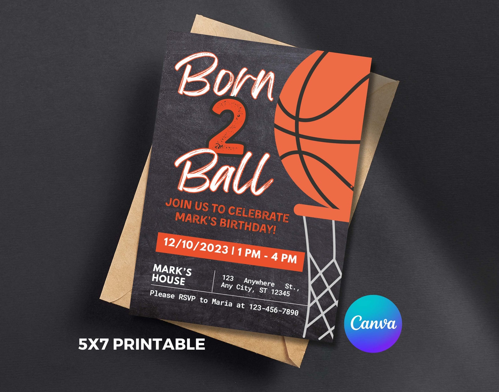 Born 2 Ball Second Birthday Invitation Canva Template Printable ...