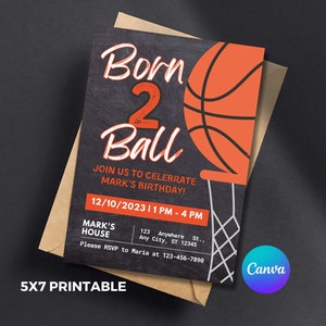 Born 2 Ball Second Birthday Invitation Canva Template Printable ...