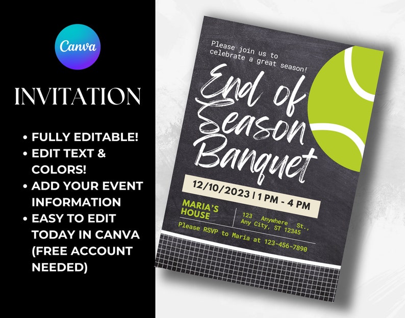 Printable Tennis Team End of Season Sports Banquet Invitation Canva ...