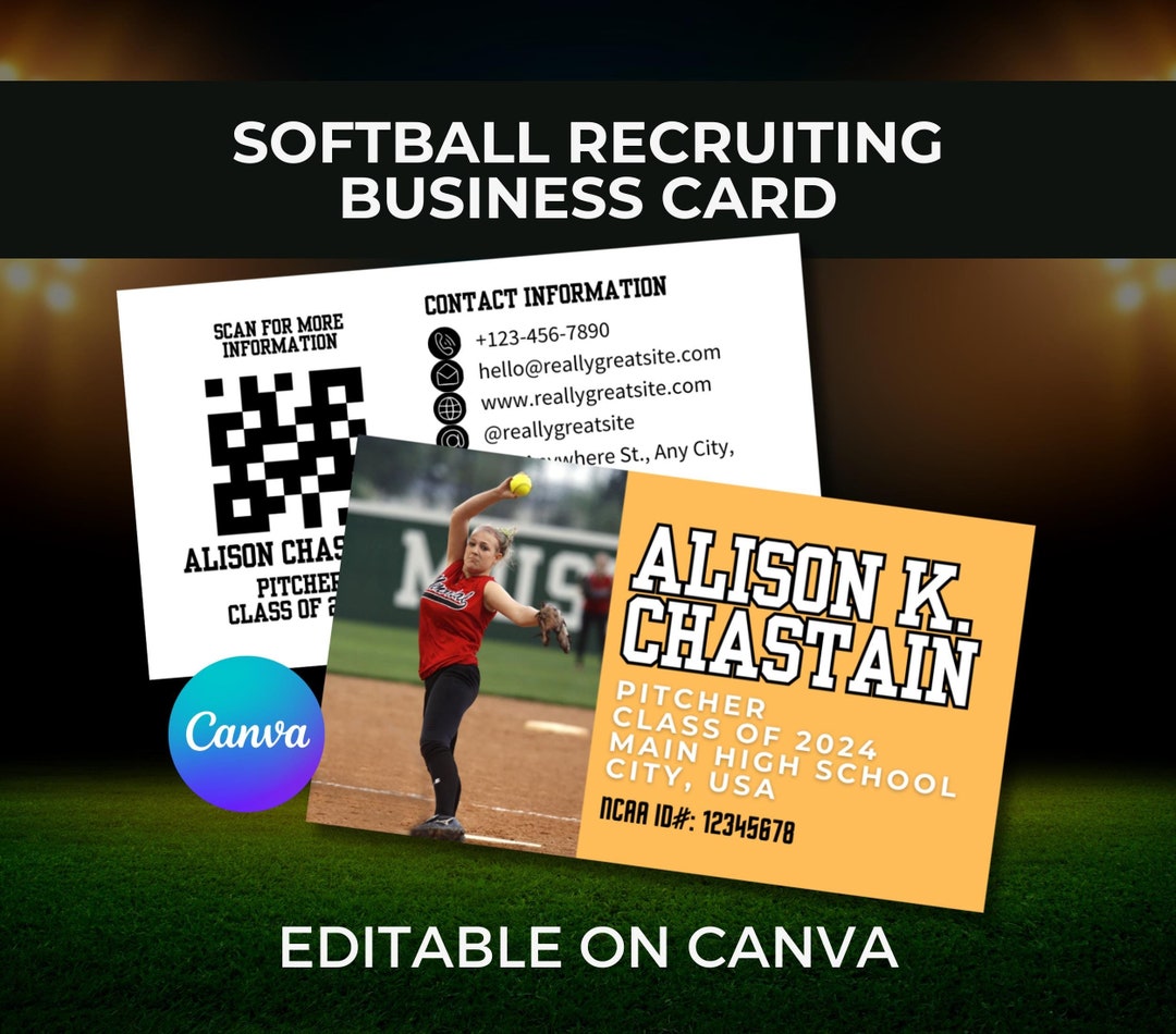 Softball Athlete Business Card Canva Template College Recruiting ...