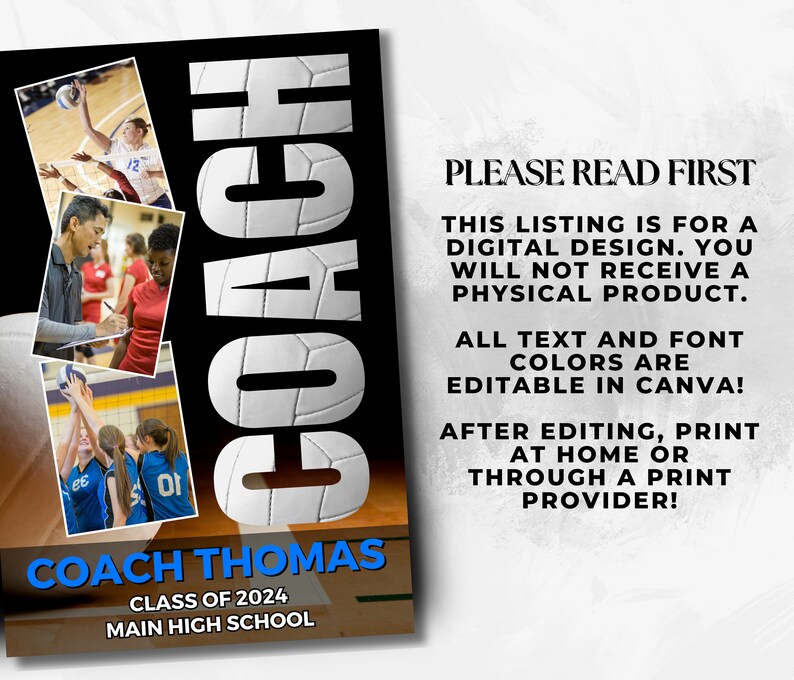 Volleyball Coach Poster Canva Template Coach Team Banquet Gift for ...