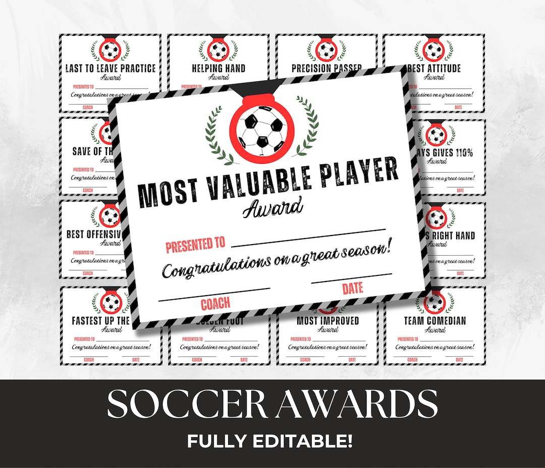 Editable Soccer Award Certificates End of Season Printable Soccer ...