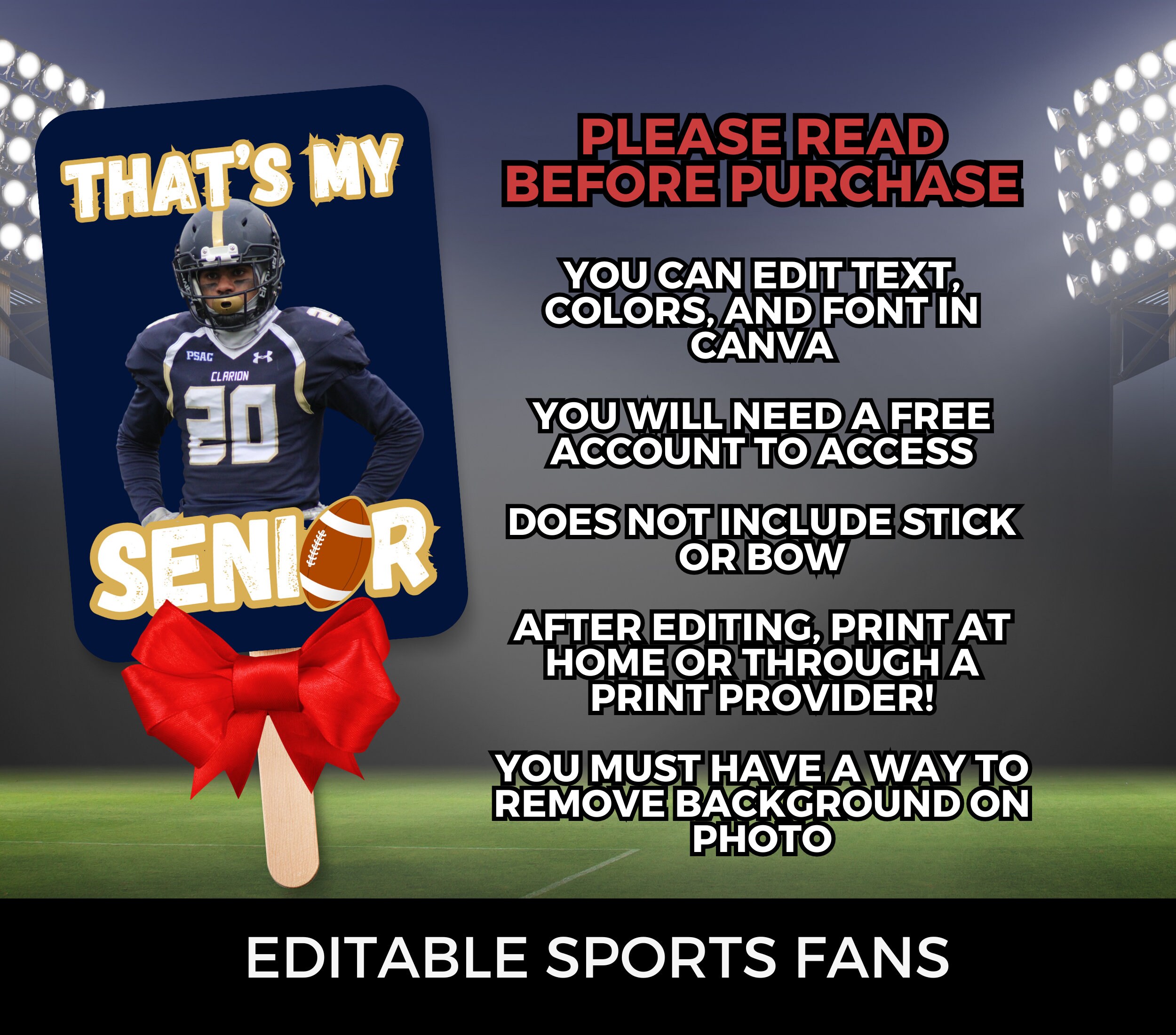 Football Senior Night Poster Canva Template Senior Night Football Team ...