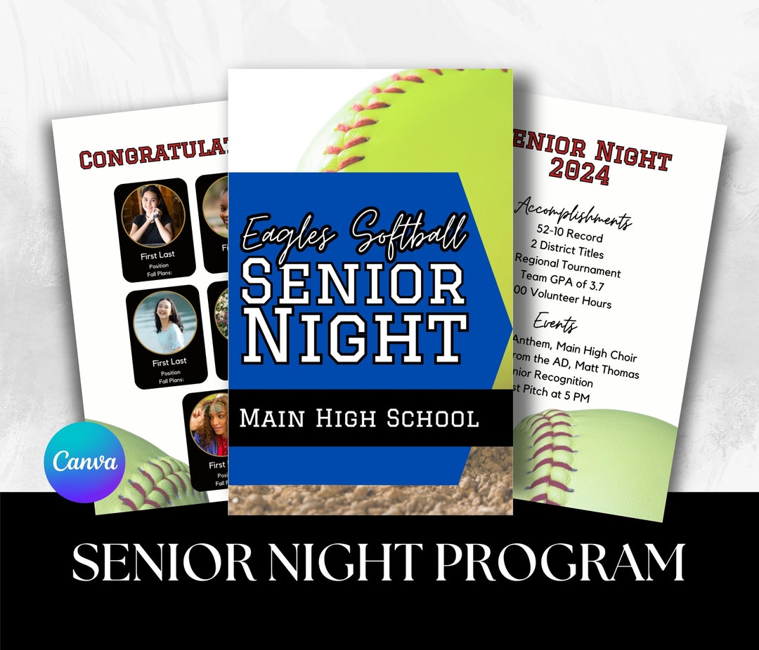 Softball Senior Night Program Canva Template Senior Game Girls Softball ...