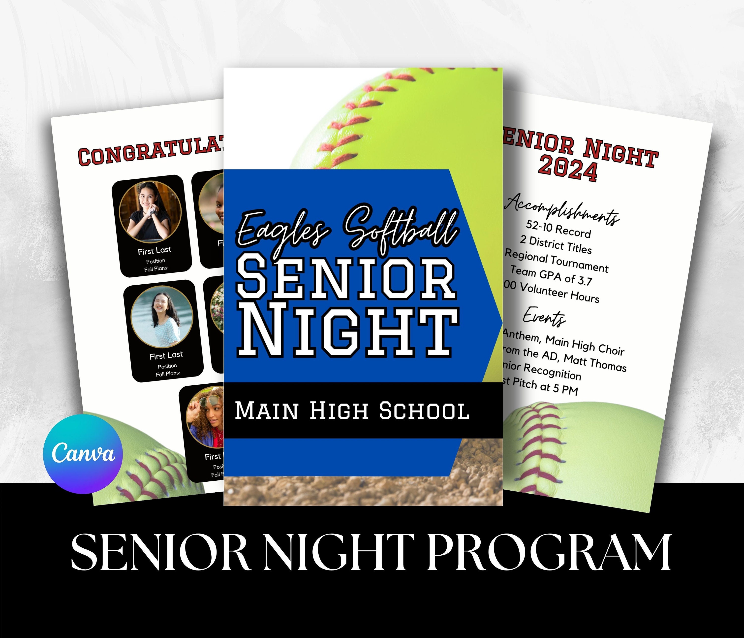 Softball Senior Night Program Canva Template Senior Game Girls Softball ...
