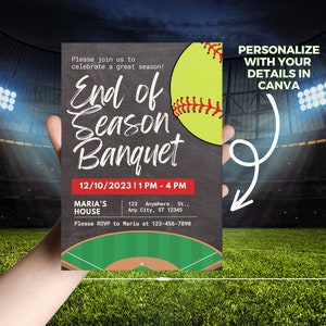 Printable Softball Team End of Season Sports Banquet Invitation Canva ...