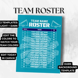 Editable Cheerleading Team Roster Canva Template Cheer Team Player ...