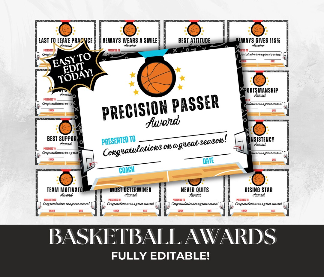 Editable Basketball Award Certificates End of Season Printable ...
