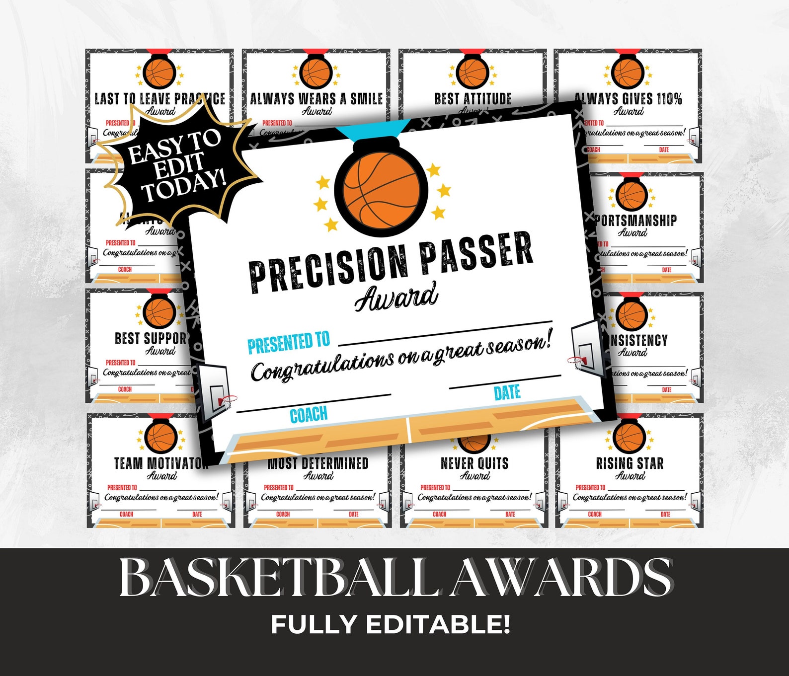 Editable Basketball Award Certificates End of Season Printable ...