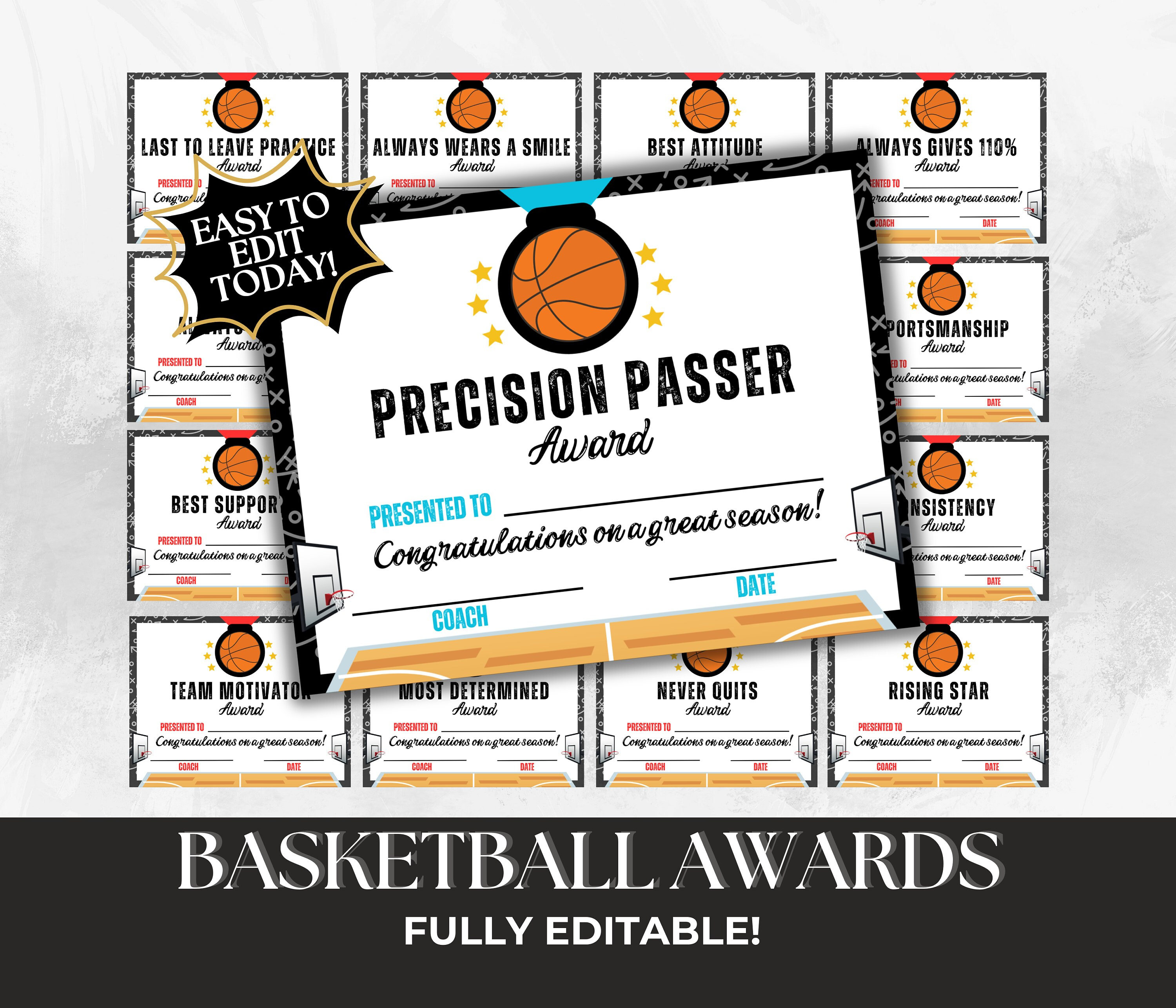 Editable Basketball Award Certificates End of Season Printable ...