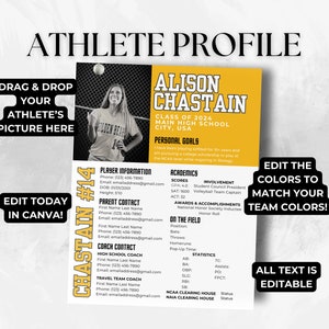 Softball Athlete Profile Sheet Photo College Recruiting Editable Canva ...