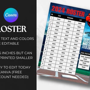 Editable Baseball Team Roster Canva Template Baseball Team Player ...