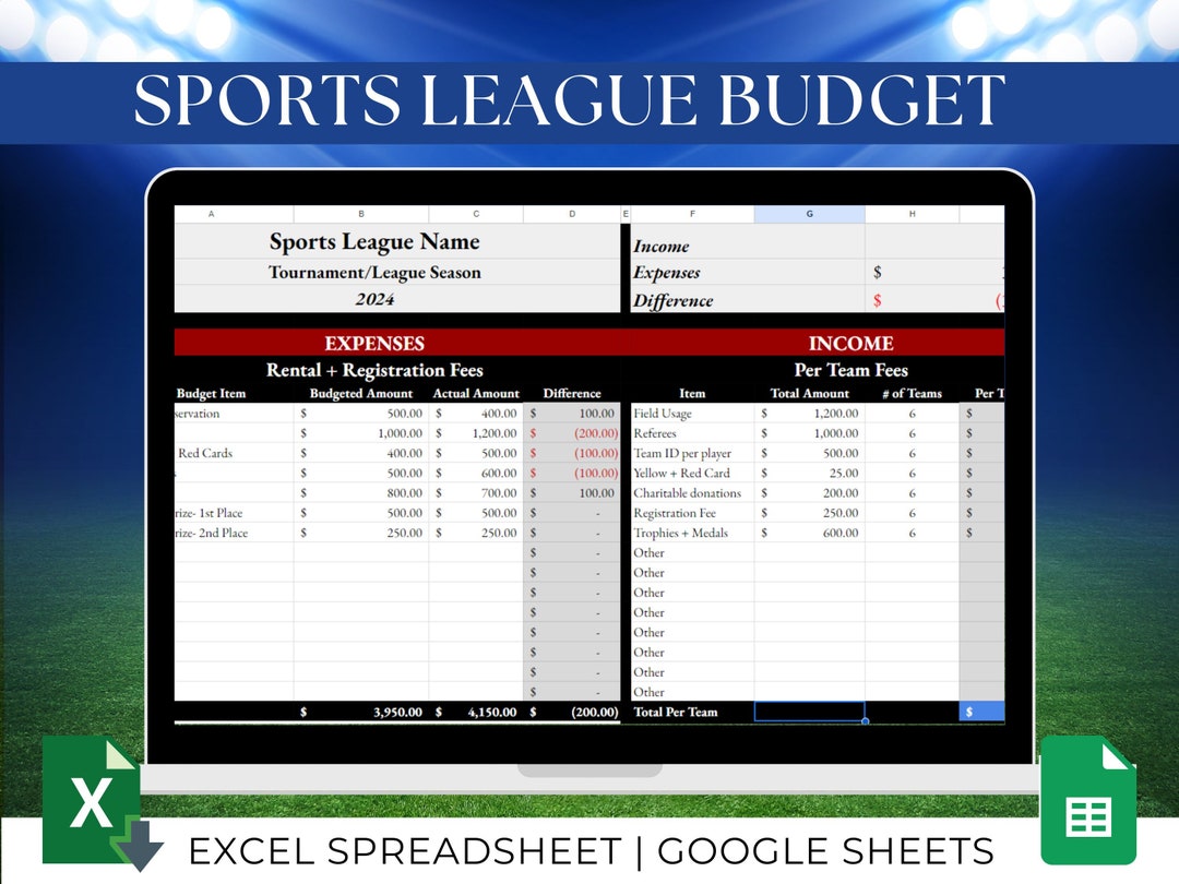 Sports League Budget Template Youth Sports Tournament Budget ...